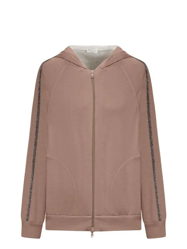 Brunello Cucinelli Embellished Zipped Hoodie - Brown