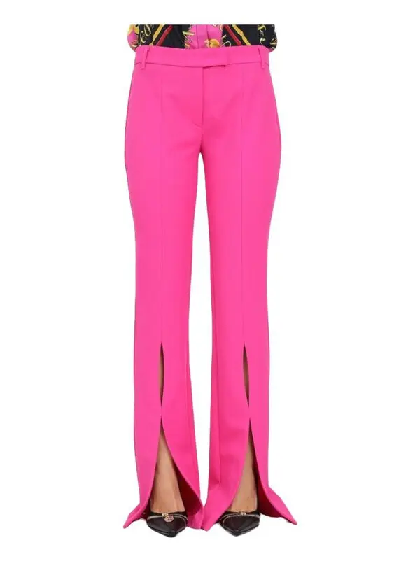 Versace Logo Lettering Flared Trousers With Slits - Pink