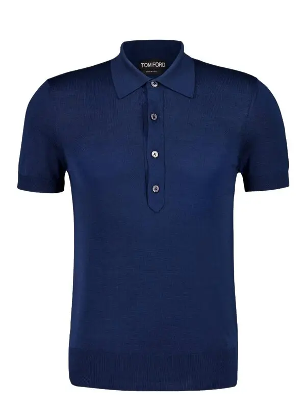 TOM FORD Short-sleeved Knitted Polo Shirt - Blue