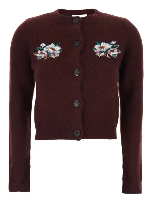 SHUSHU/TONG Crewneck Cardigan With Beaded Embroidery - Black