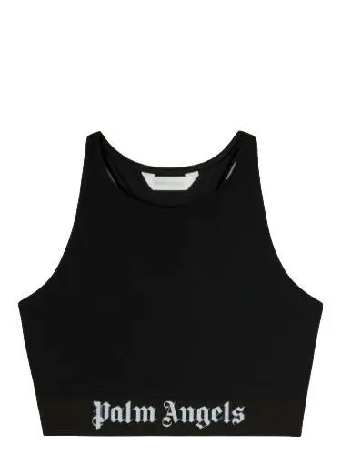 Palm Angels Cropped Logo Underband Top - Black White
