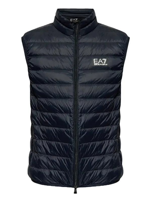 EA7 Quilted Padded Gilet With Logo Print - Blue