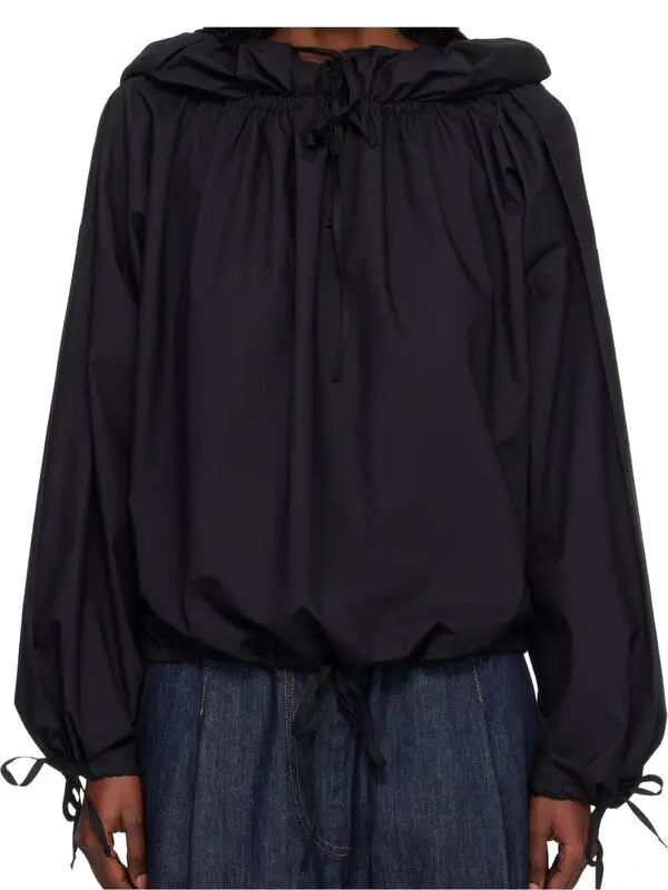 BASERANGE Long Sleeve Shirt With Drawstring Details - Black