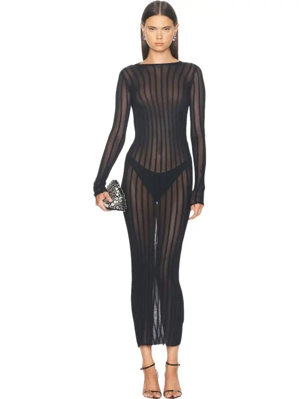 Attico Long-sleeved Sheer Maxi Dress - Black