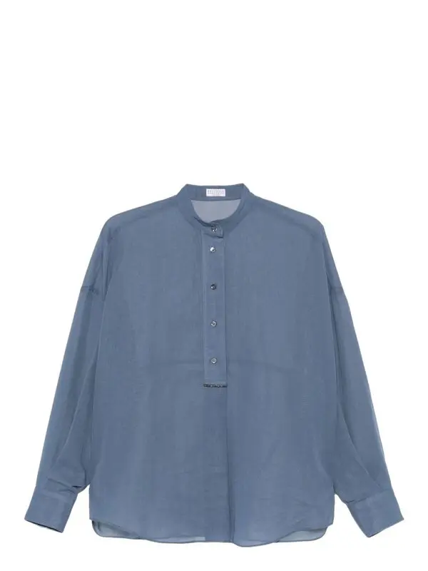 Brunello Cucinelli Cotton Mandarin Collar Shirt - Steel Blue