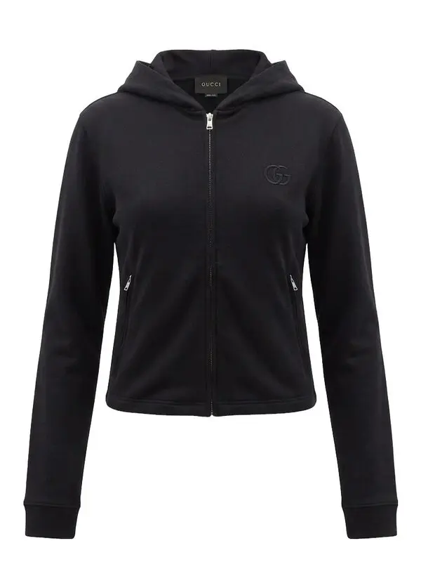 Gucci Jersey Zip Jacket With Double G Embroidery - Black