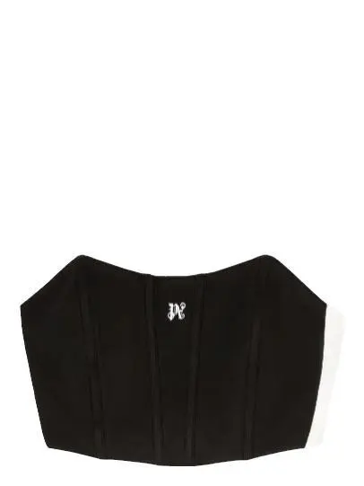 Palm Angels Monogram Print Corset Top - Black/off-white