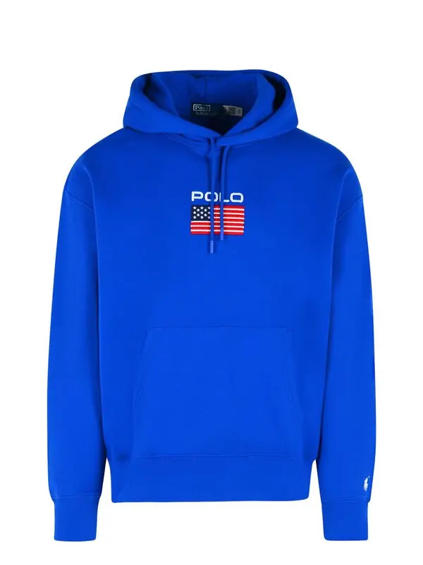 Polo Ralph Lauren Fleece Hoodie With Flag Embroidery - Blue
