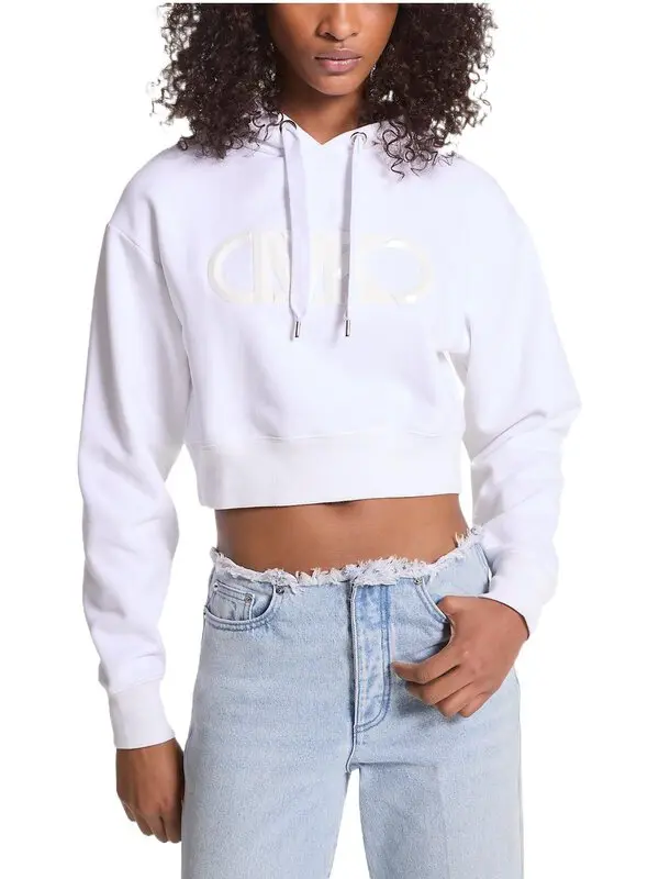 Michael Kors Empire Logo Organic-cotton Hoodie - White