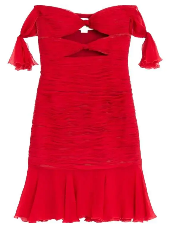 Valentino Garavani Off-the-shoulder Chiffon Dress With Cutout - Red