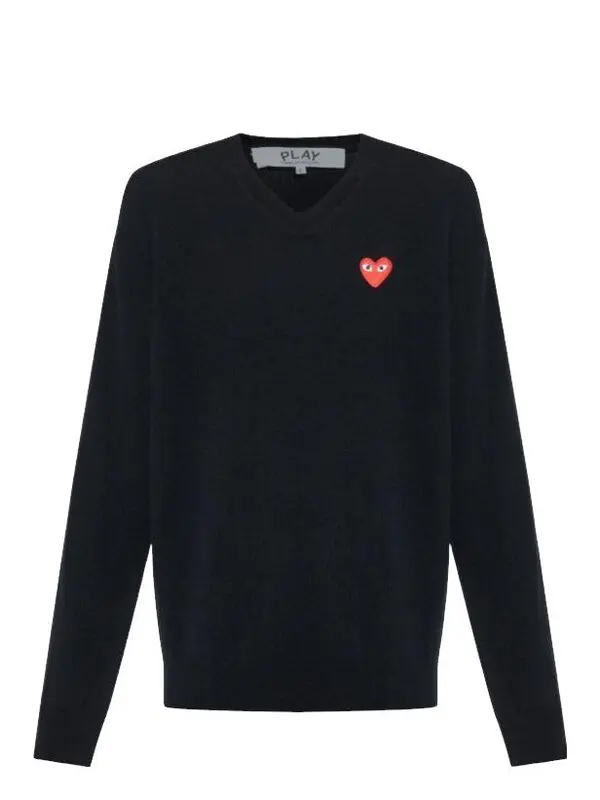 Play Comme Des Garcon Long-sleeved V-neck Sweater - Black