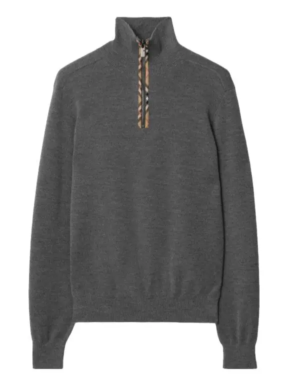 Burberry Check Trim Half-zip Jumper - Grey