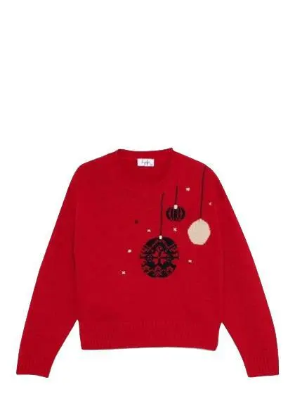 IL GUFO Knitted Crew Neck Sweater With Christmas Ornament Motif - Red
