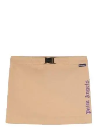 Palm Angels Logo Print Cotton Skirt - Nude