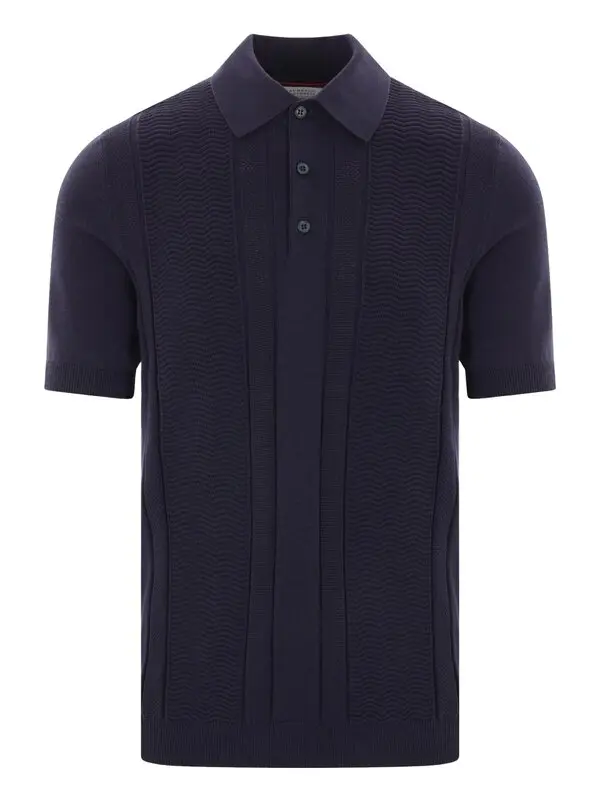 Brunello Cucinelli Short-sleeved Knitted Polo Shirt - Midnight Blue