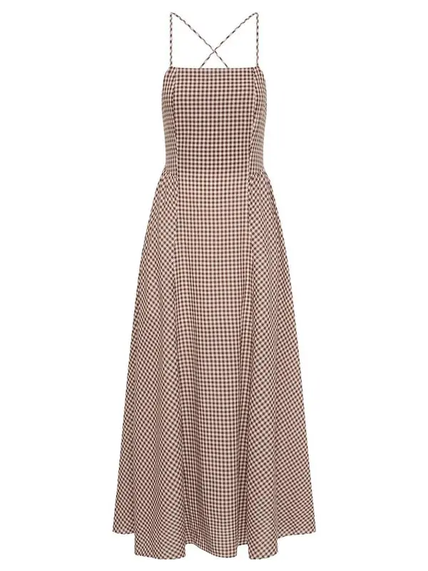 Posse Gingham Check Maxi Dress - Nude