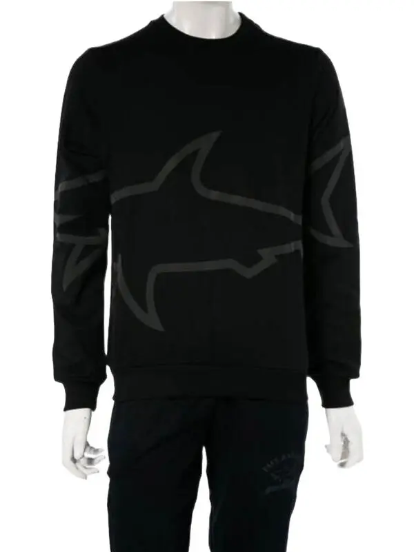 PAUL  SHARK Paul & Shark Round Neck Long Sleeve Hoodie With Pattern - Black