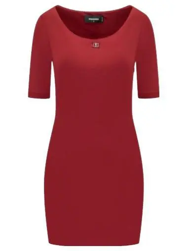Dsquared2 Boatneck Short-sleeved Dress With Logo Plaque - Red