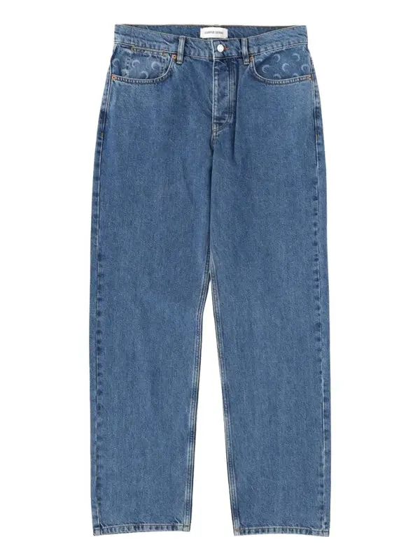 MARINE SERRE Straight Leg Jeans With Signature Print - Blue