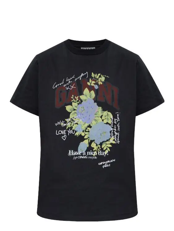 GANNI Graphic T-shirt - Phantom Black