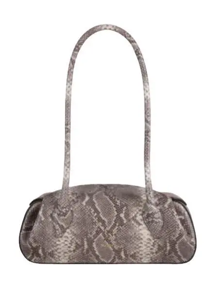 Yuzefi Oyster Mini Shoulder Bag In Embossed Snake Cowhide Leather - Gray