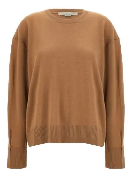 Stella McCartney Iconic Crewneck Long-sleeved Jumper With Gold Metal Detail - Brown