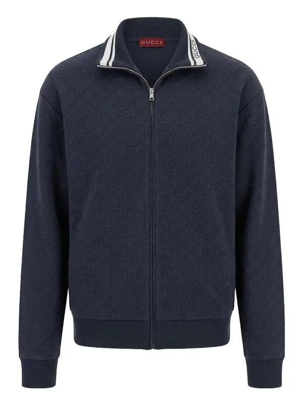Gucci Long Sleeve Zip-up Jacket With All-over Gg Pattern - Black