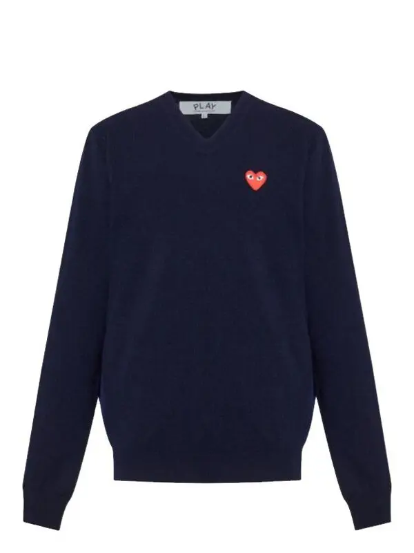 Play Comme Des Garcon Long-sleeved V-neck Sweater - Black