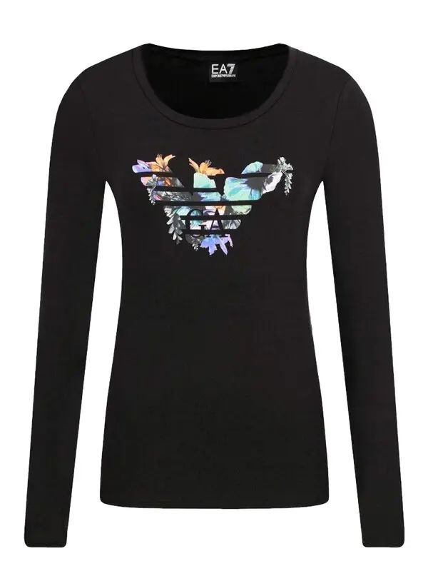 EA7 Long Sleeve T-shirt With Floral Logo - Black