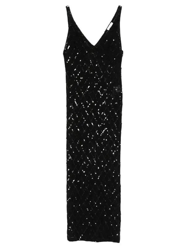 P.a.r.o.s.h V-neck Embroidered Maxi Dress - Black