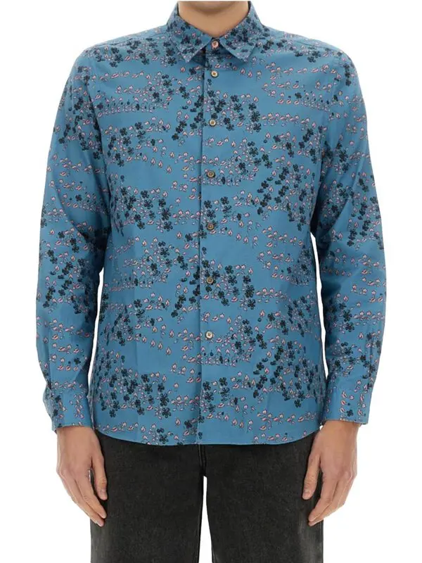 Paul Smith Graphic Printed Long-sleeved Shirt - Blue