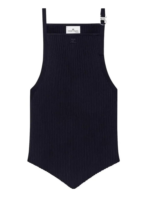 COURREGES Rib-knit Pointy-hem Tank Top With Buckle Detail - Navy Blue