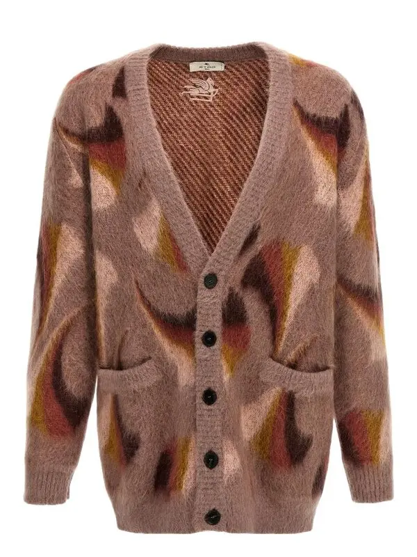 Etro Button-up Jacquard Knitted Cardigan - Brown