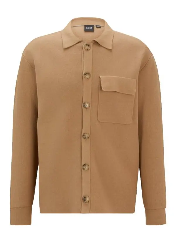 Hugo Boss C-delwino Open Beige Relaxed Fit Knitted Overshirt In Cotton - Brown