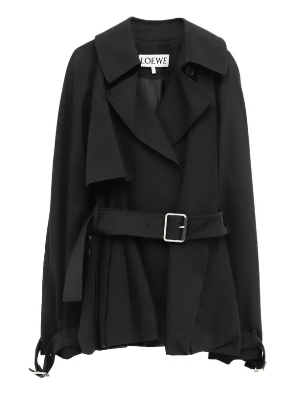 Loewe Buckled Collared Trench Coat - Black