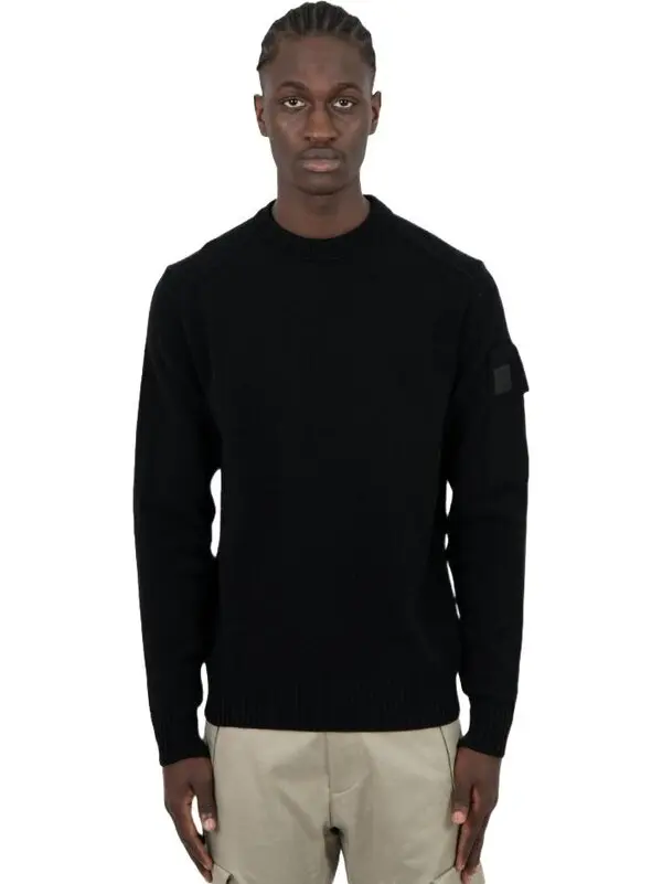 C.P. COMPANY Logo Patch Crewneck Jumper - Black