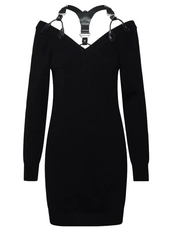 Moschino Shoulder Strap Wool Dress - Black
