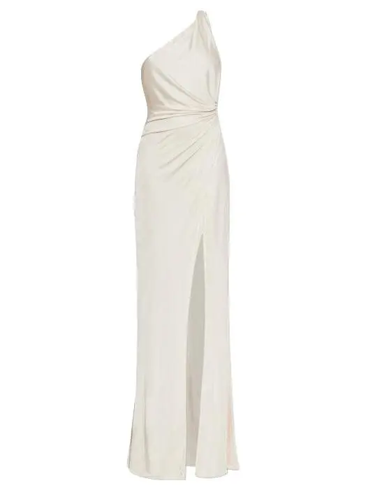 TOM FORD One-shoulder Ruched Evening Gown With High Waist And Slit - Cream