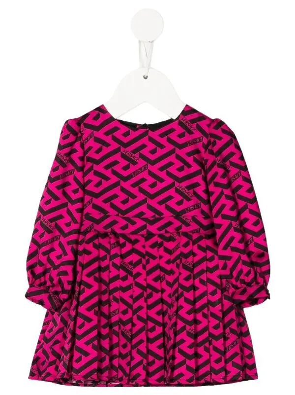 Versace La Greca Pattern Long Sleeve Dress - Pink