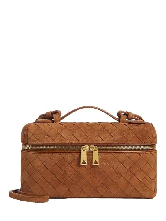 Bottega Veneta Intrecciato Suede Cosmetic Case - Amber