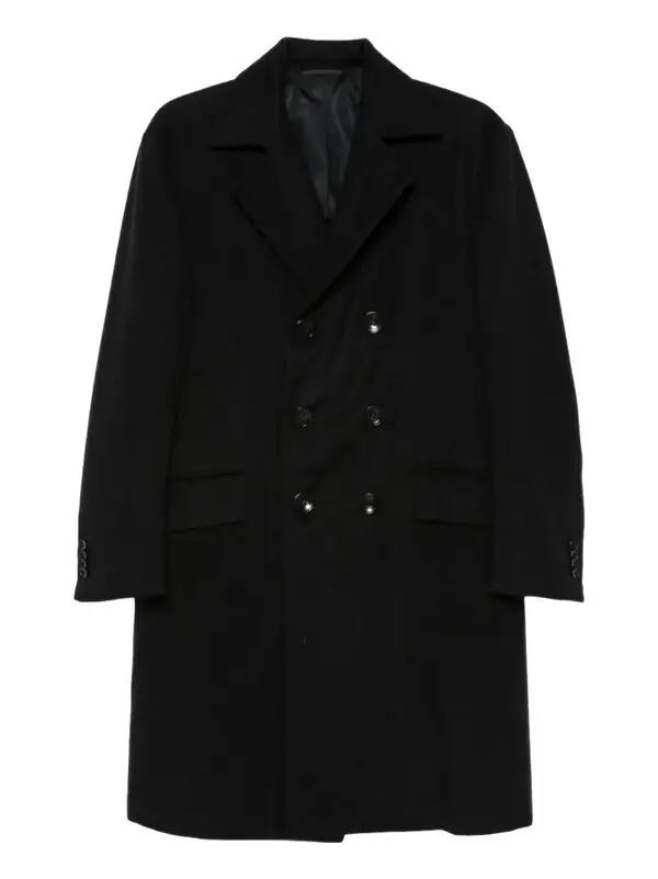 Kiton Double-breasted Long Sleeve Coat With Peak Lapels - Black