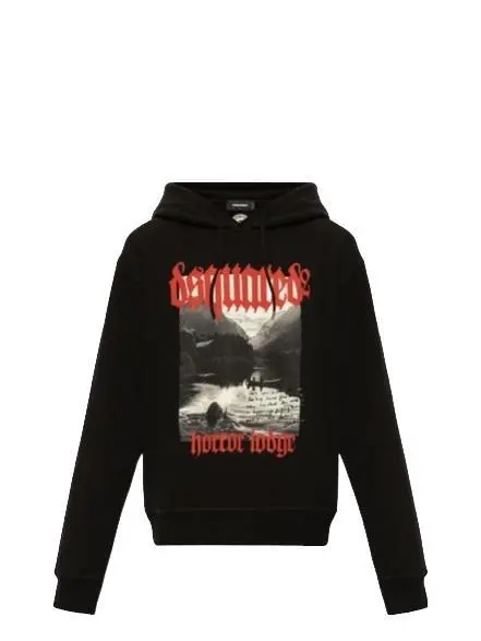 Dsquared2 Graphic Printed Drawstring Hoodie - Black