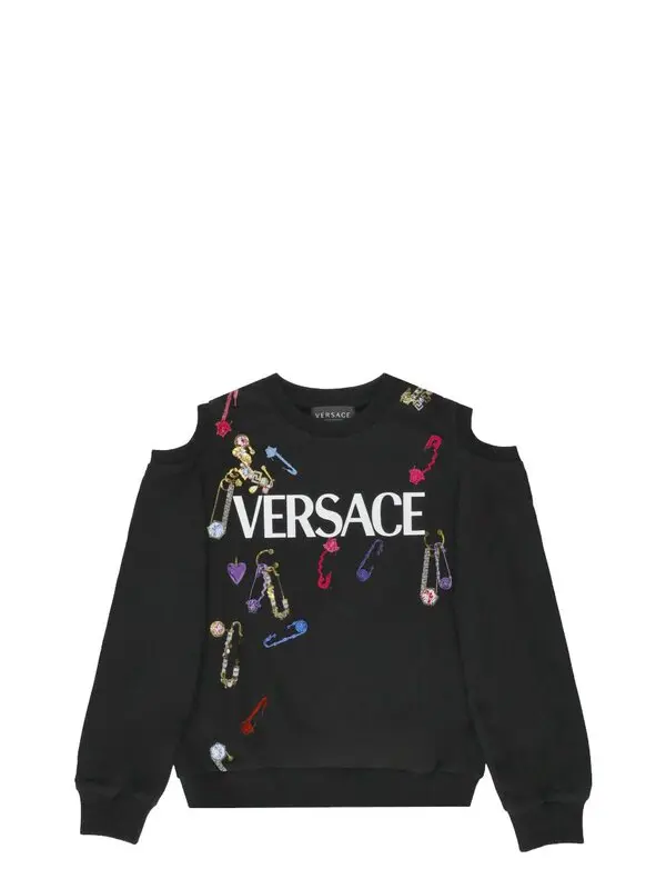 Versace Embellished Logo-print Sweatshirt - Black