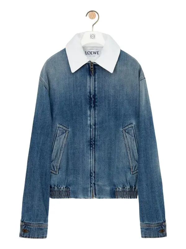 Loewe Zip-up Denim Jacket With Detachable Poplin Collar - Blue