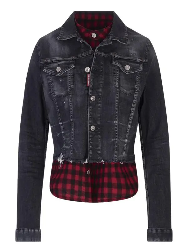Dsquared2 Panelled Denim Jacket With Checked Lining - Black