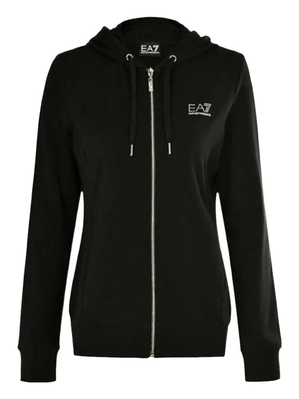 EA7 Logo Hooded Zip-up Coat - Black