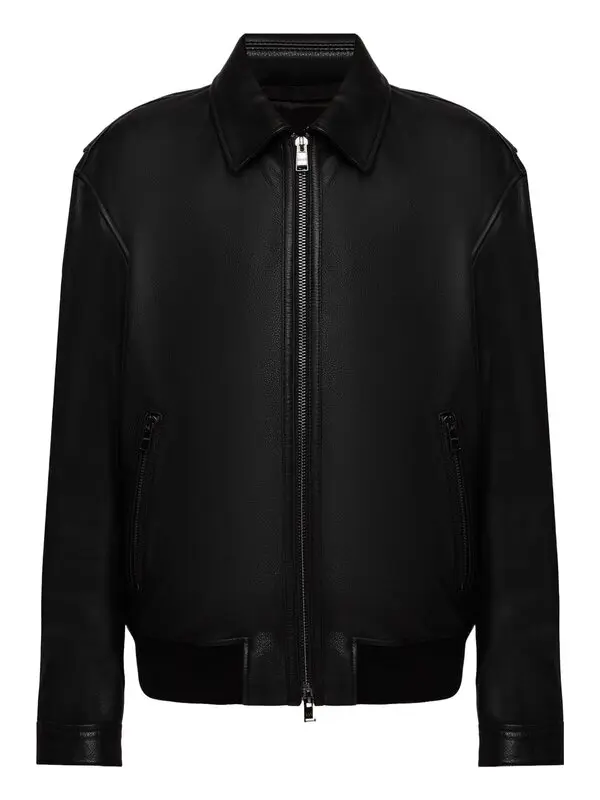 Hugo Boss Leather Bomber Jacket - Black