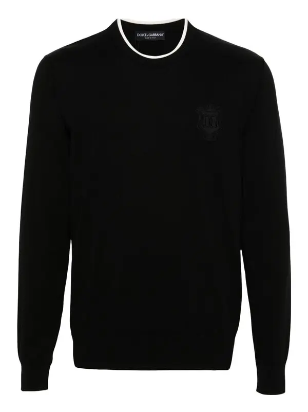 Dolce & Gabbana Crewneck Jumper With Logo Patch - Black