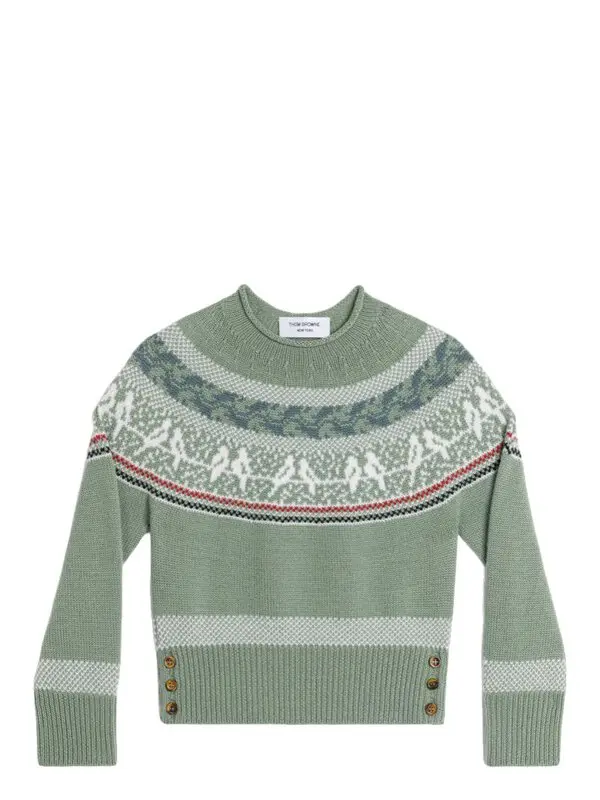 Thom Browne Fair Isle Wool Jumper With Striped Trim - Gray
