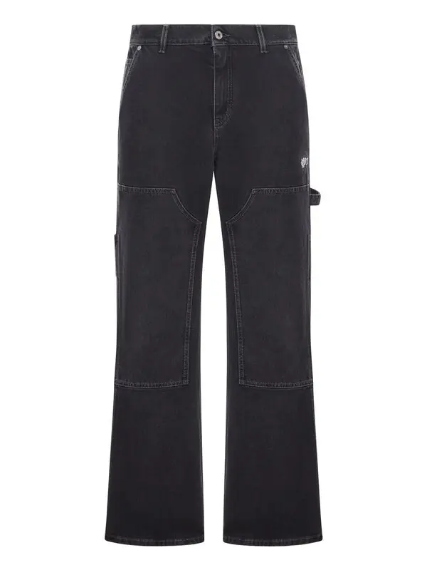 Off-White Logo Patch Straight Leg Jeans - Black
